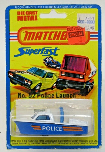 1976 Matchbox Superfast #52 POLICE LAUNCH BOAT diecast sealed Mint on ...