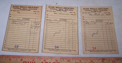 Three 1954 ROSS WELLS GROCERY Store Sales Receipts RILEY INDIANA | eBay