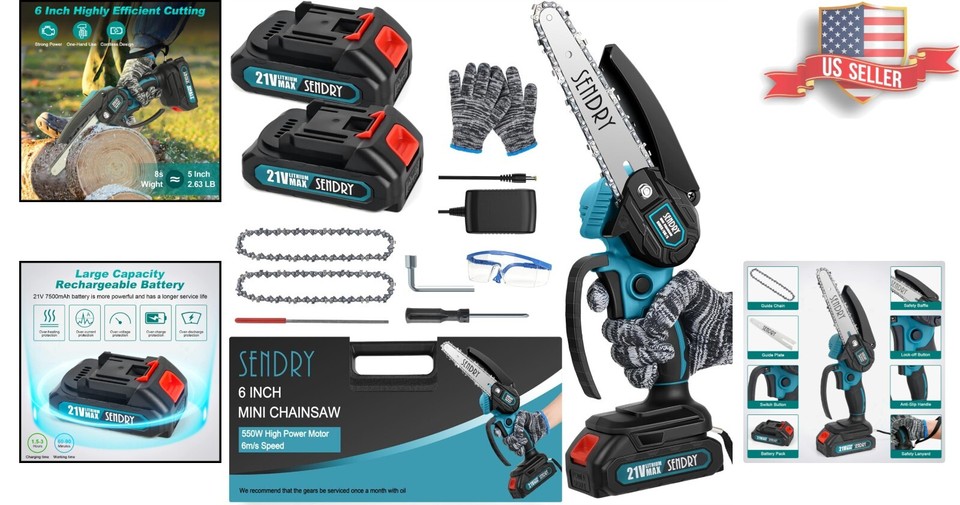 SENDRY 6-Inch Cordless Mini Chainsaw - Lightweight Electric Saw for ...