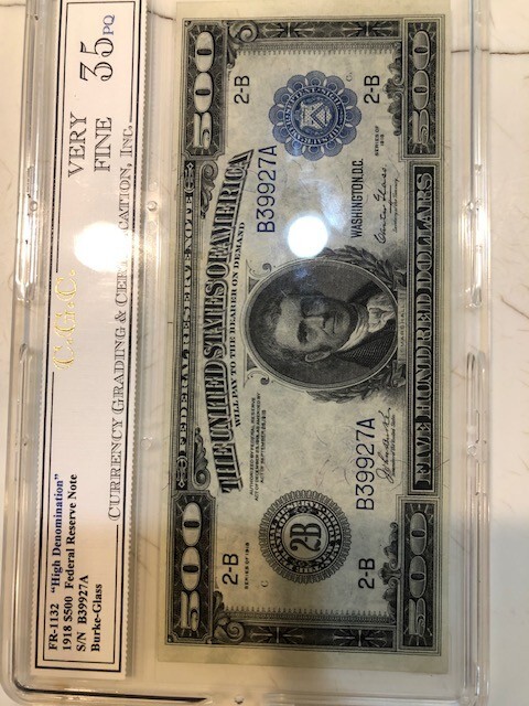 1918 $500 Cinquecento Dollari New York Federal Reserve Note Fr#1132B ...