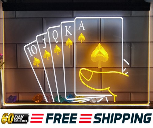 Royal Flush Poker Casino Roulette LED Neon Light Sign Club Wall Art ...