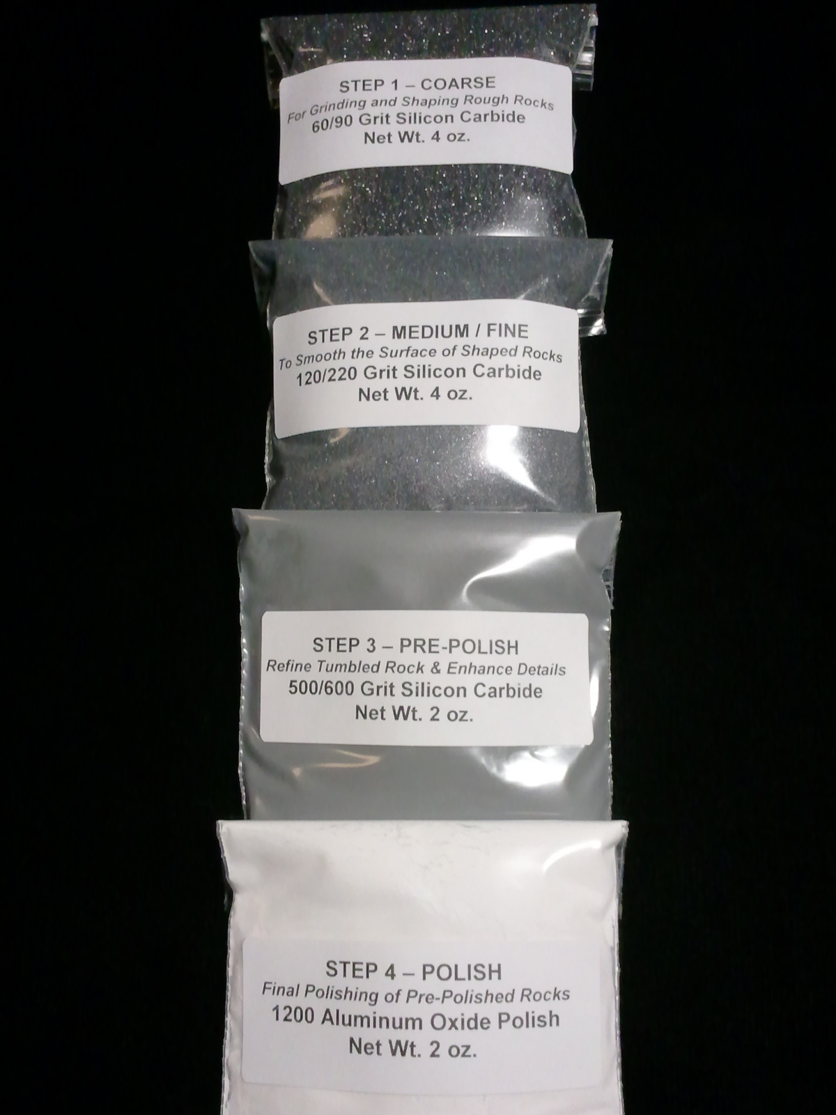 Rock Tumbling Grit Polish Silicon 4-Step Kit For 3 Lb Tumbler Lortone ...