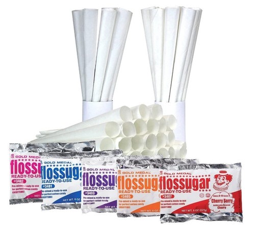 Commercial Cotton Candy Floss Sugar 100 Cones Making Kit Party Supplies ...
