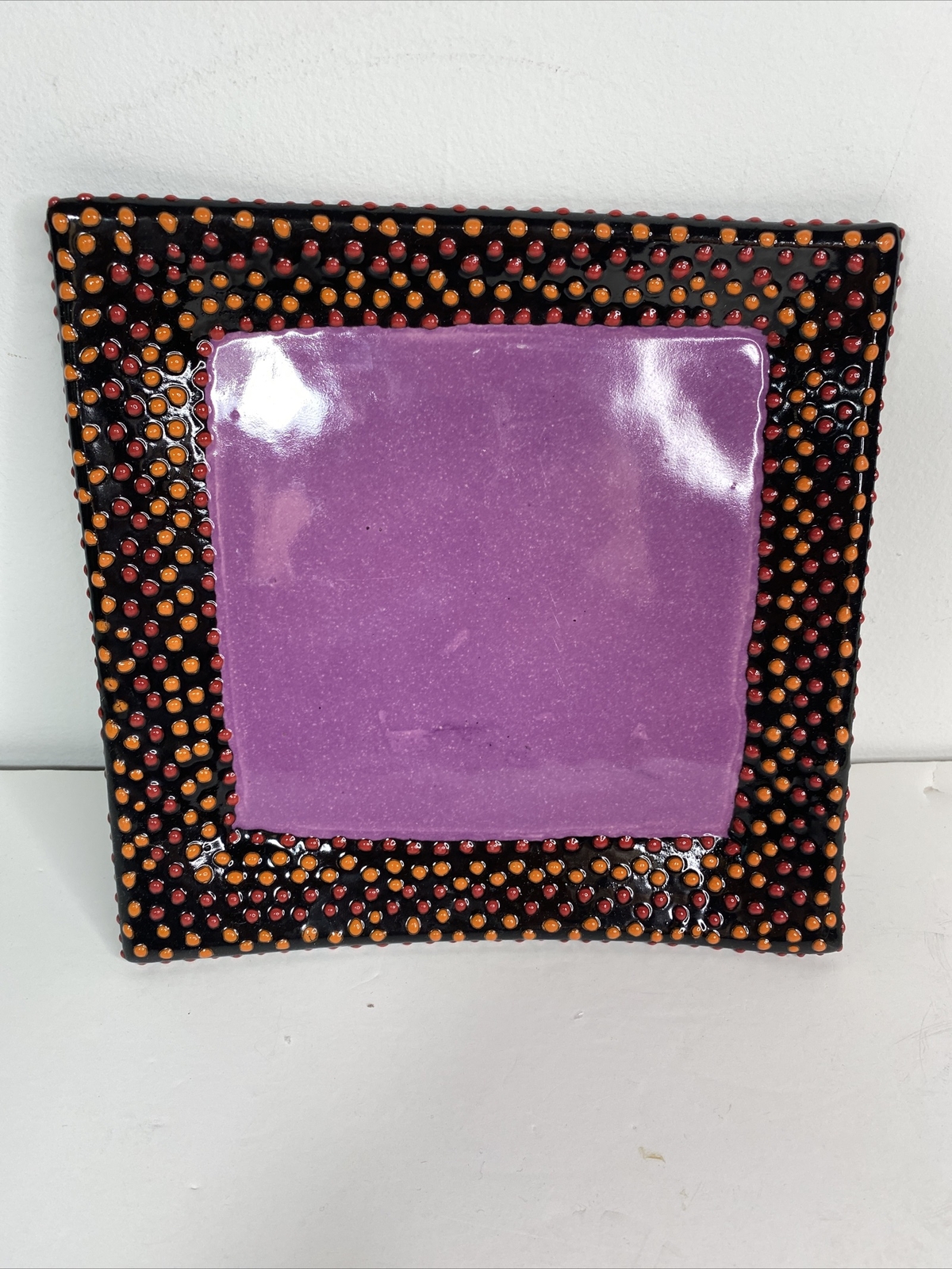 Vtg Randy O'Brien Ceramic Square Plate Purple Black, Red And Orang Dots Colorful | eBay
