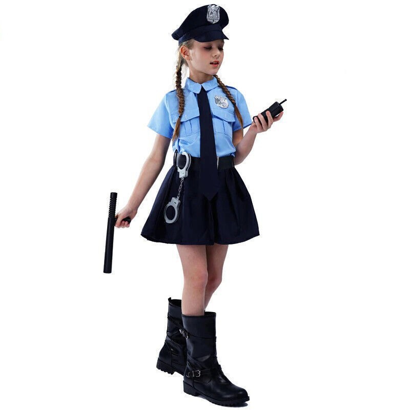 Halloween Girls Cosplay Police Chief Costume Outfit Cops Uniform Fancy ...