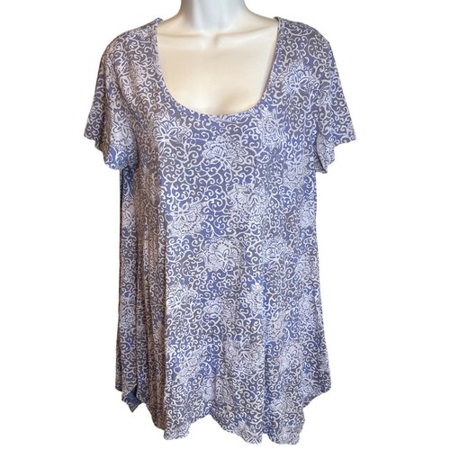 Fresh Produce Womens Tunic Top Sz XL Blue Gray Floral Short Sleeve ...