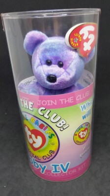 TY BEANIE BABIES OFFICIAL CLUB CLUBBY IV 8" PURPLE BEAR STUFFED ANIMAL ...