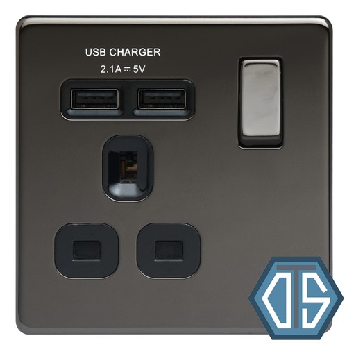 BG FBN21U2B Black Nickel USB Single Socket 1 Gang Black Screwless ...