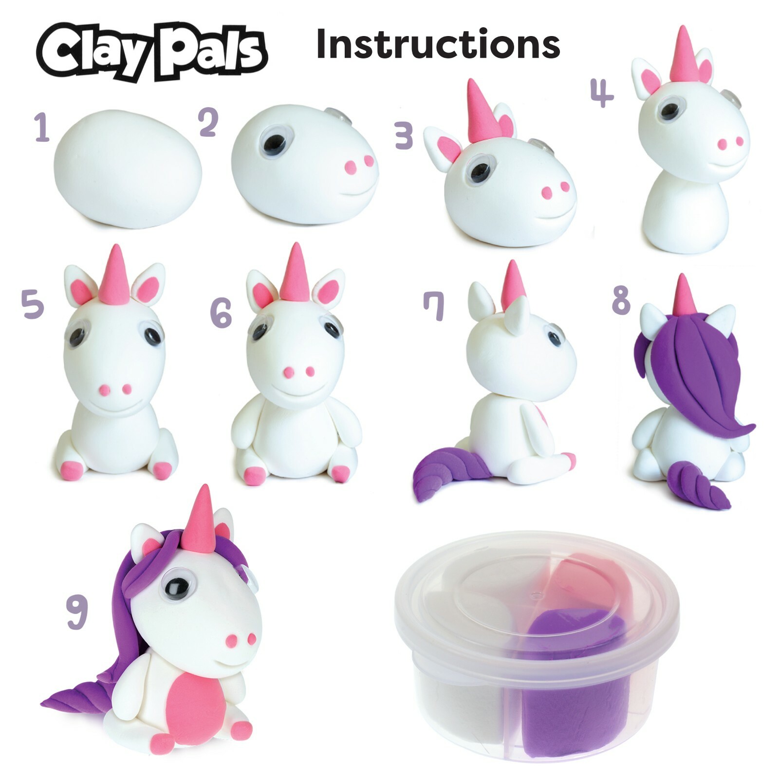 Clay Pals Kids Light Weight Air Drying Polymer Modelling Clay Animal ...