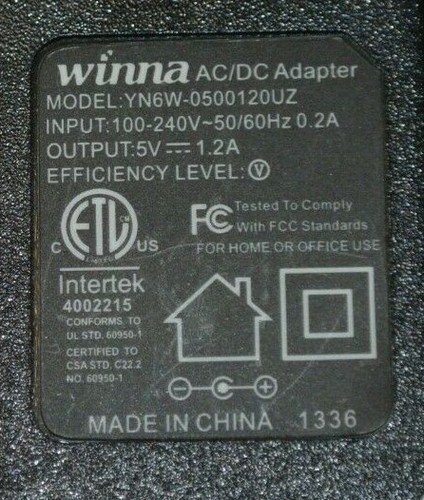 Winna Power Supply Adapter Model: YN6W-0500120UZ Output: 5VDC 1.2A | eBay