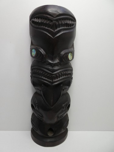ROTORUA RANGATIRA CARVED WOODEN VINTAGE TIKI STATUE NEW ZEALAND MAORI ...