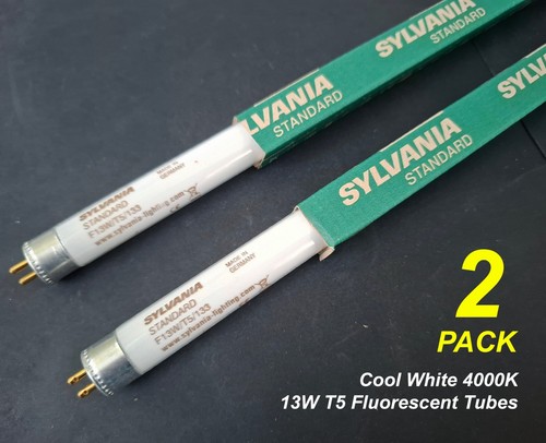 2 x 13W T5 Fluorescent Tubes 4000K Cool White 530mm Fluoro Light Lamp ...