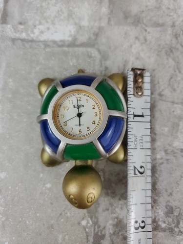 Elgin Turtle Desk Clock Small Blue Green Gold Silver Tone - New Battery ...