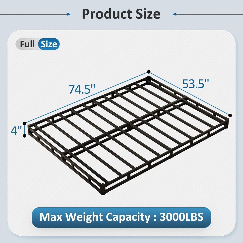 4 Inch Full Size Box Spring with Fabric Cover, Noise Free Mattress ...
