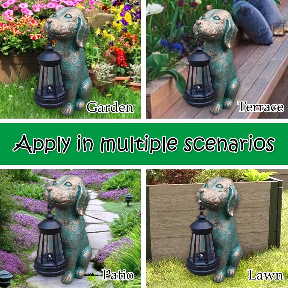Dog Garden Statue Outdoor Décor with Solar Lights Lantern,Dog Solar ...