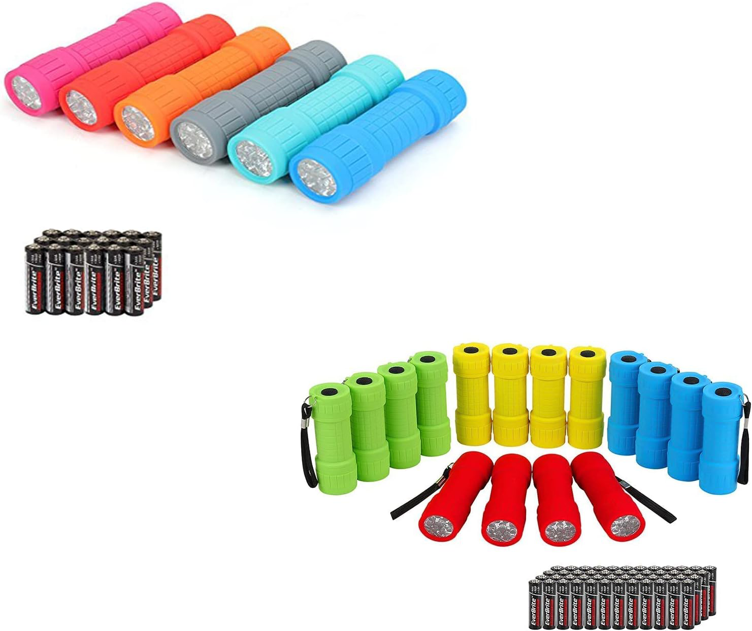 EverBrite 9-LED Flashlight 6-pack Impact Handheld Torch Assorted Colors ...