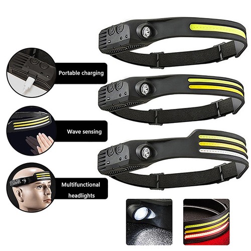 Head Led Light Sensor USB Rechargeable Flashlight Super Bright Headlamp ...