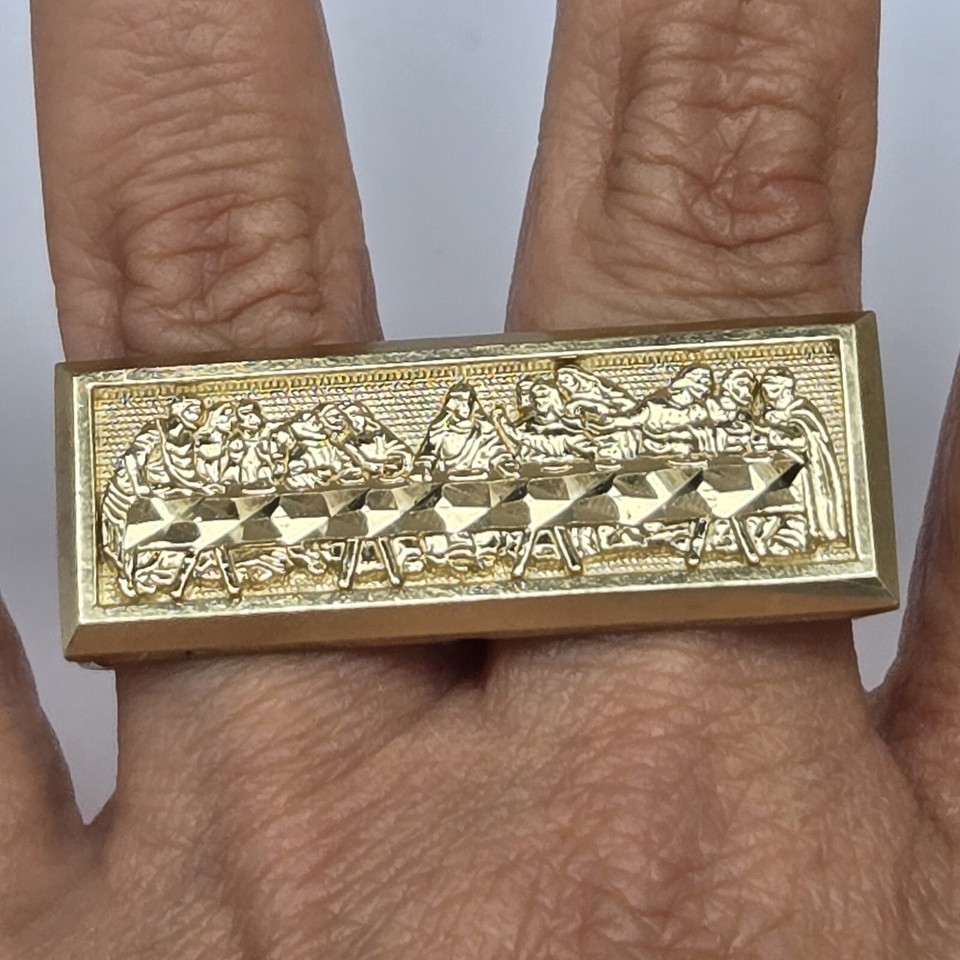 10k yellow Gold Last Supper double 2 finger knuckle bar Ring Siz 9 9.5 | eBay