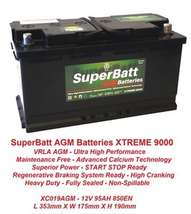 SuperBatt VRLA AGM 019 Car Battery VW 000 915 105 CE, 4F0915105E ...