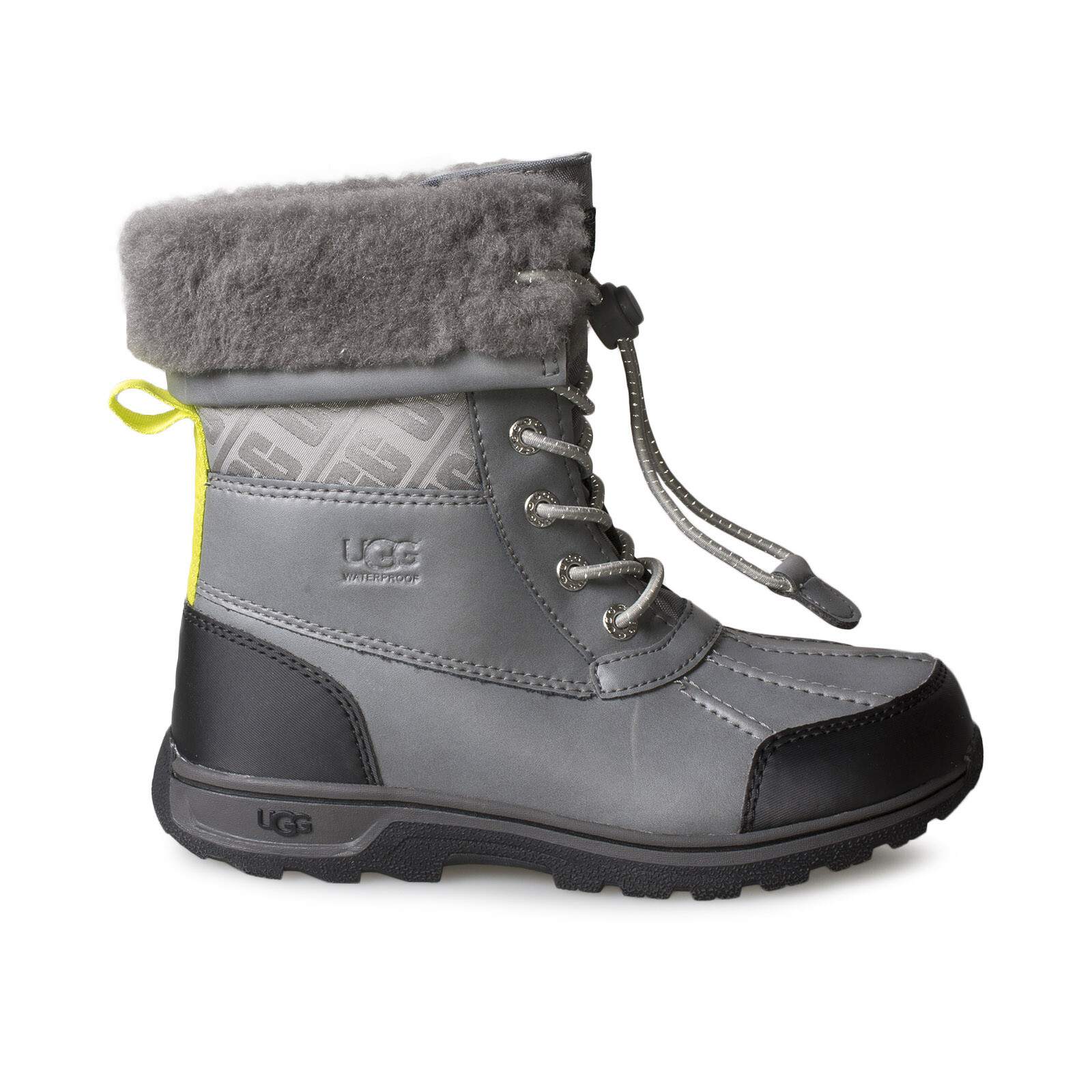 UGG BUTTE II CWR METAL UGG PRINT LEATHER WATERPROOF YOUTH BOOTS SIZE US ...