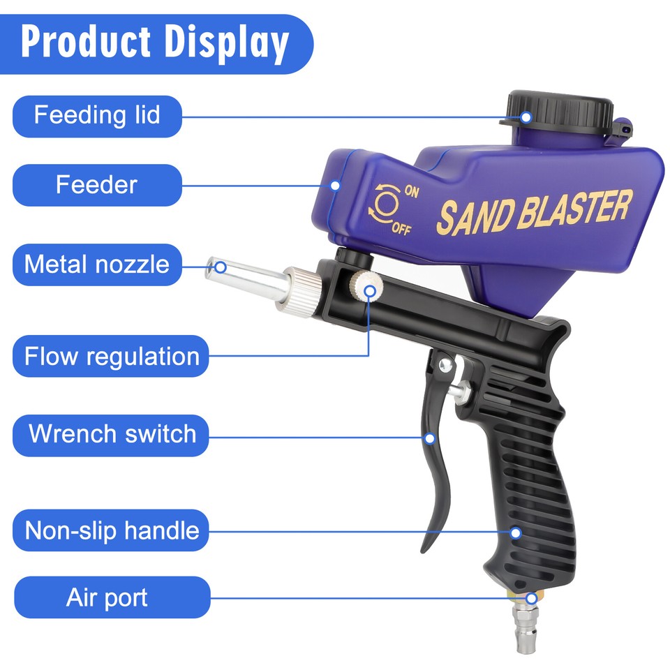 1/4" Portable Air Sandblasting Gun Hand Held Sand Blaster Paint Rust ...