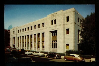 Post Office postcard Nevada NV Reno Federal Building eagle cars trees ...