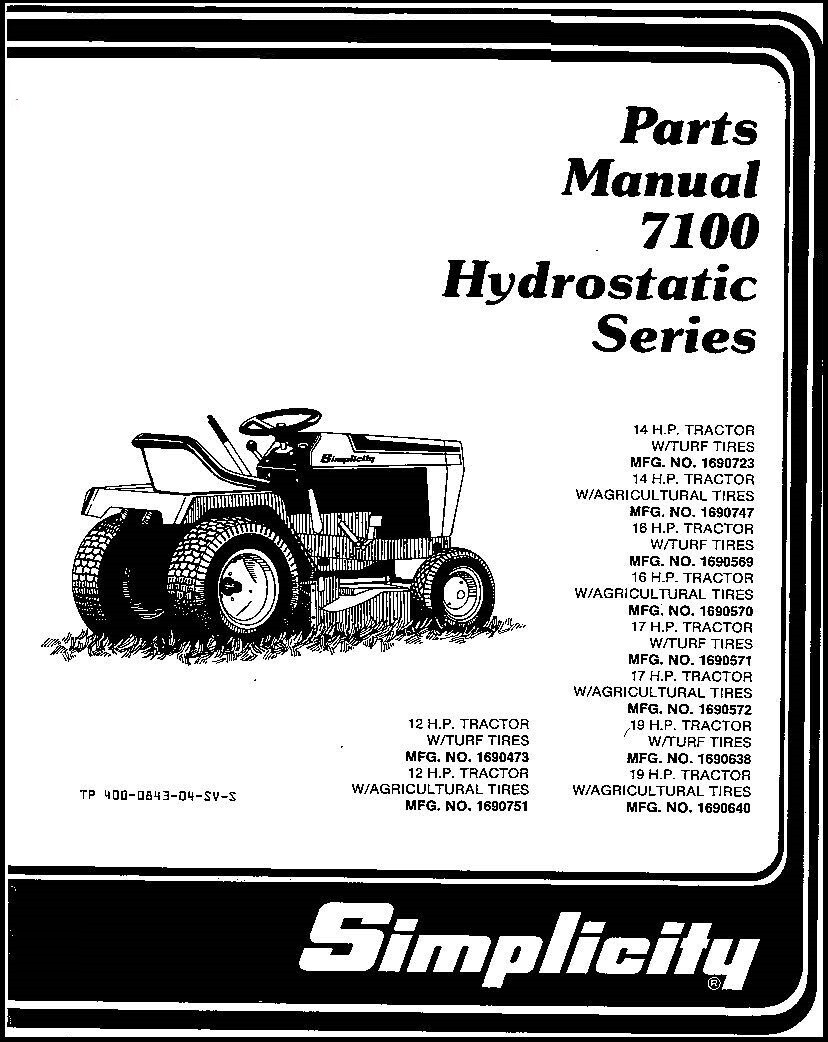 Service Parts Manual Fits Simplicity 7100 Hydrostatic Lawn Mower P75 | eBay