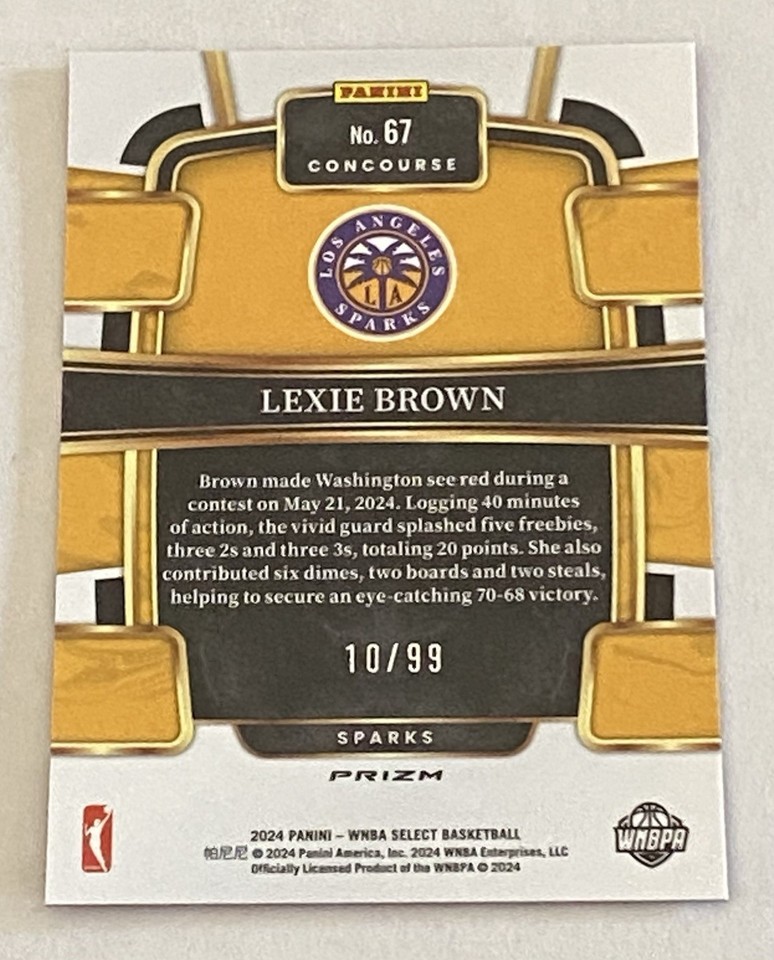 Lexie Brown 2024 Panini - WNBA Select Pink Cracked Ice Concourse Prizm ...