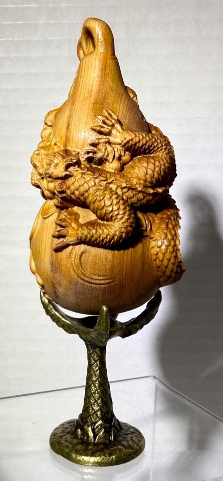 Fine Japanese Hand-Carved Cypress Wood Netsuke – Dragon Wrapped Gourd ...