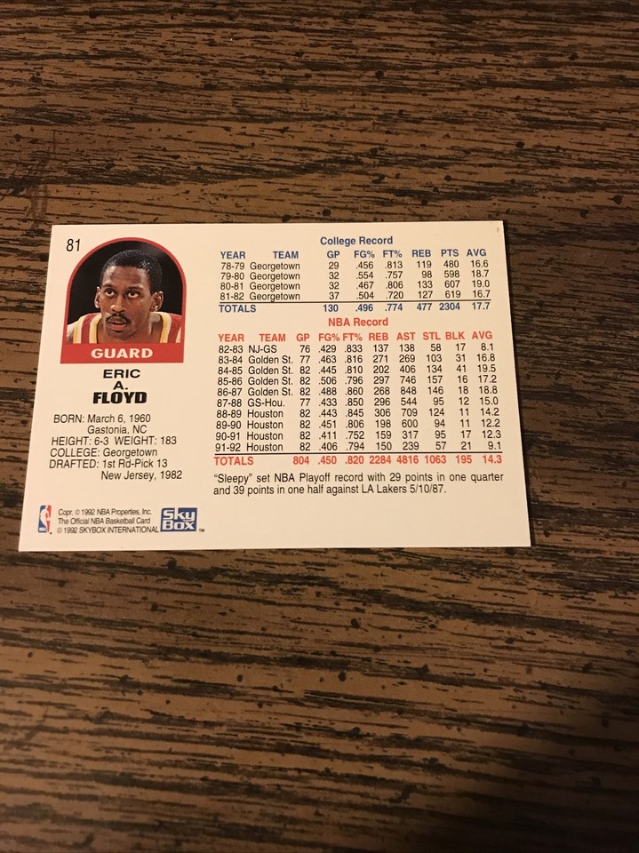 Eric Floyd, G Houston Rockets, NBA Hoops 1992 Skybox #81 | eBay
