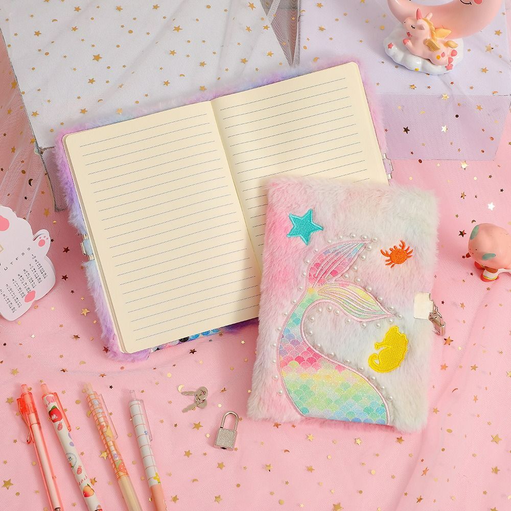 Mermaid Tail Plush Notebook Plush Private Planner Lockable Diary Book ...