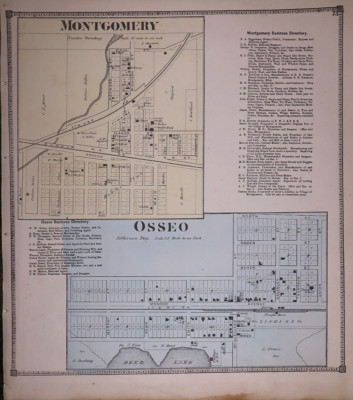 1872 Map ~ MONTGOMERY & OSSEO Twps., HILLSDALE Co., MICHIGAN - (13x15 ...