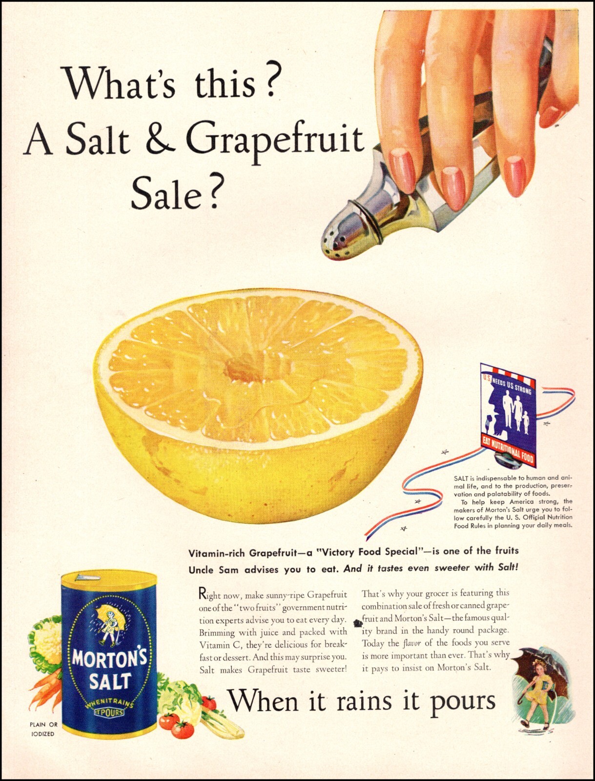 1943 ww2 era ad for MORTON'S SALT , Grapefruit and Salt Victory Food ...