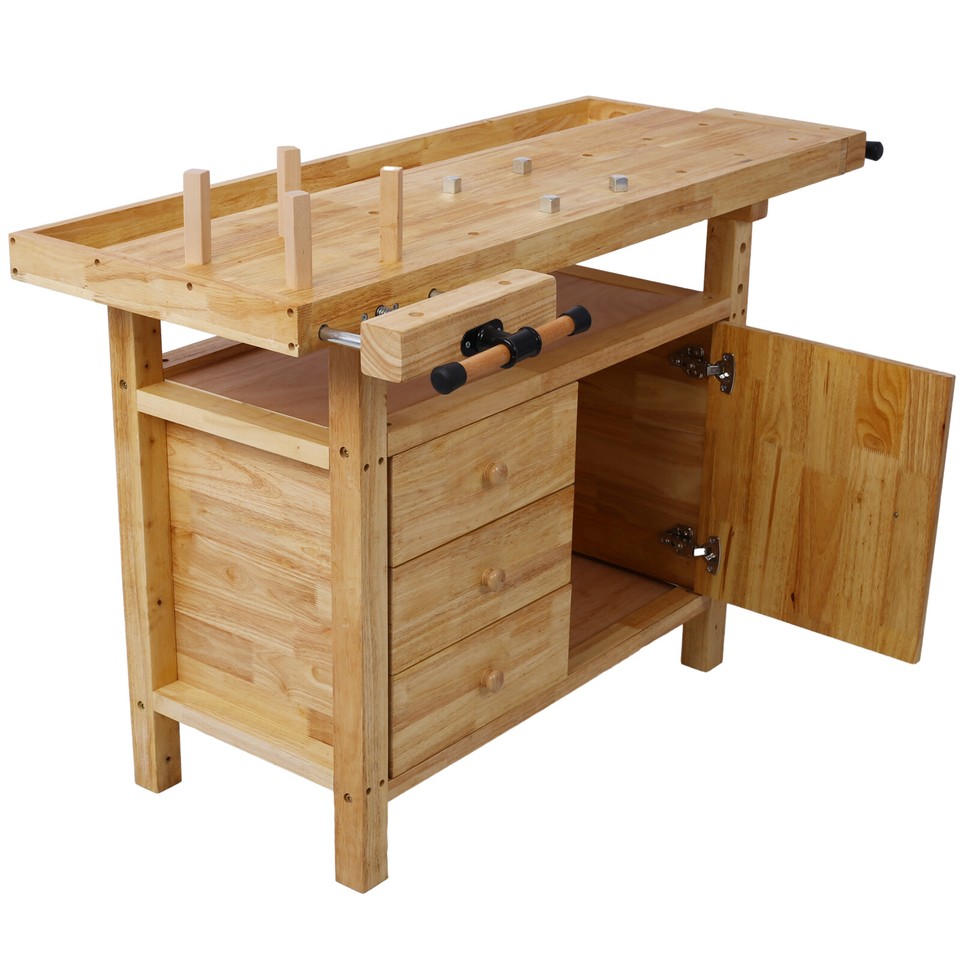 Wood Workbench Wooden Work Bench Workstation Table for Garage Workshop ...