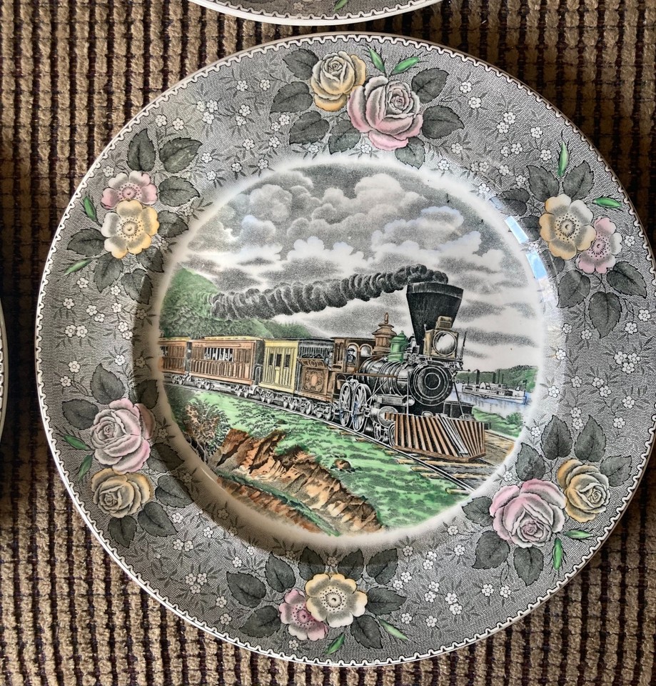 4 Adams Plates Engravings For the People Rocky Mountains, Train, etc ...