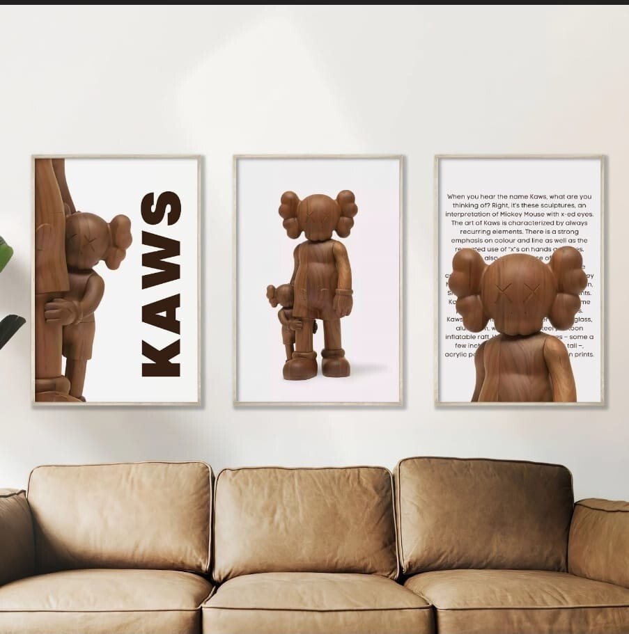 Set of 3 Wooden Kaws Art pieces canvas wall art home decor Urban Art ...