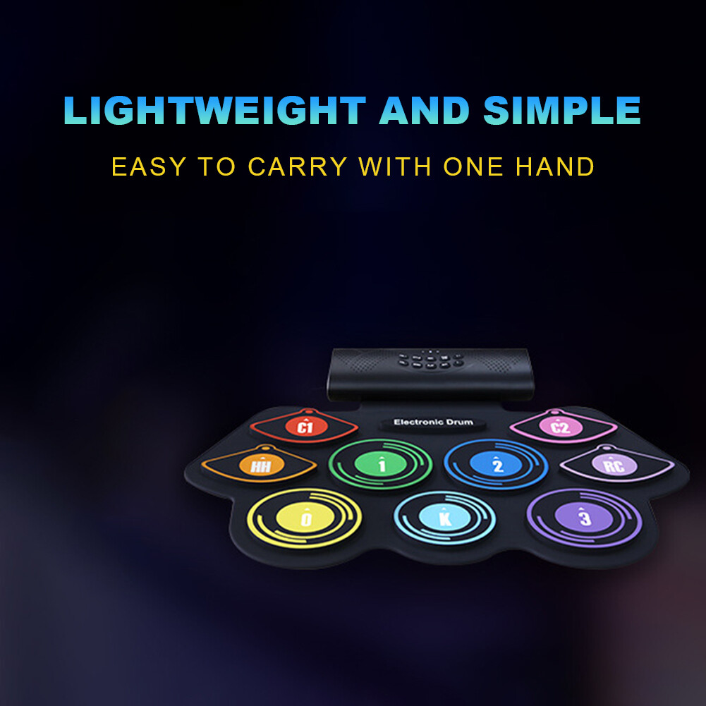 9 Pads Roll Up Drum Kit Black Electronic Roll Up Drum Pad Set for Kids ...