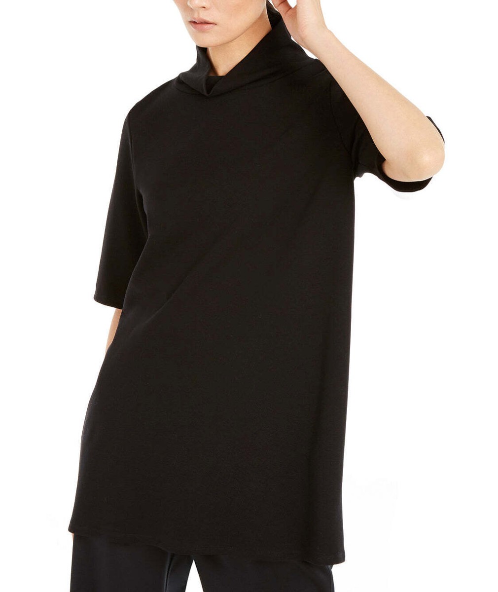 Eileen Fisher Cowl-Neck Elbow-Sleeve Top Black L NWT! $198 | eBay