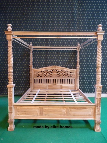 TEAK UK King 5' natural rustic Four poster queen anne chippendale ...