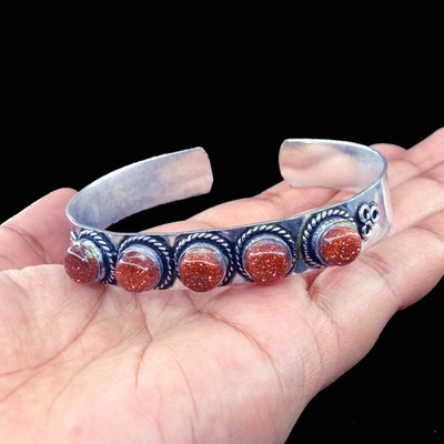 925 Sterling Silver Natural 5 Round Sunstone Gemstone Jewelry Cuff ...