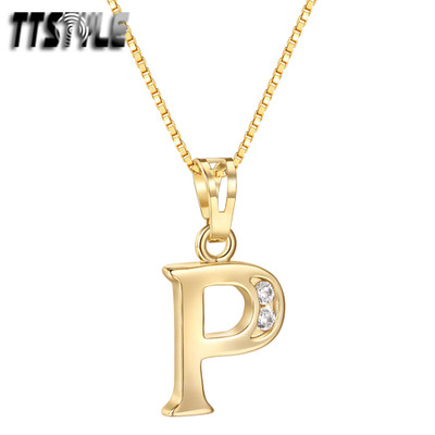 TTstyle 18K Gold GP Letter P Pendant Necklace With 45/60cm Box Chain ...