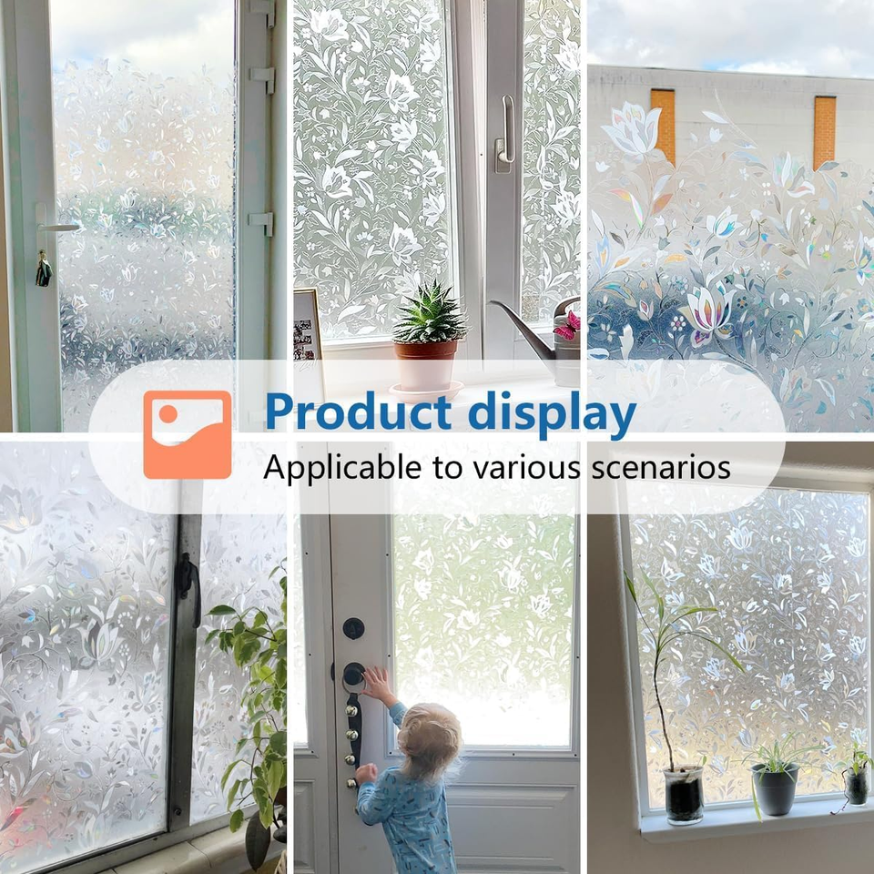 Window Film Floral Stained Glass Window Privacy Film 17.7 X 78.7 Inches ...