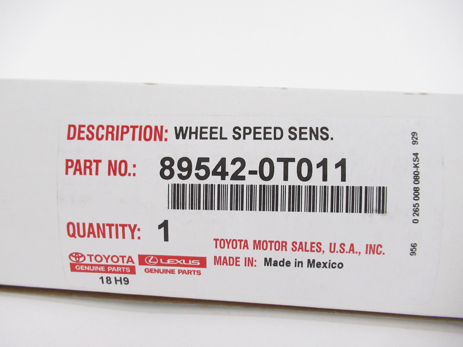 Genuine OEM Toyota 89542-0T011 Passenger RH Front Wheel Speed Sensor 09 ...