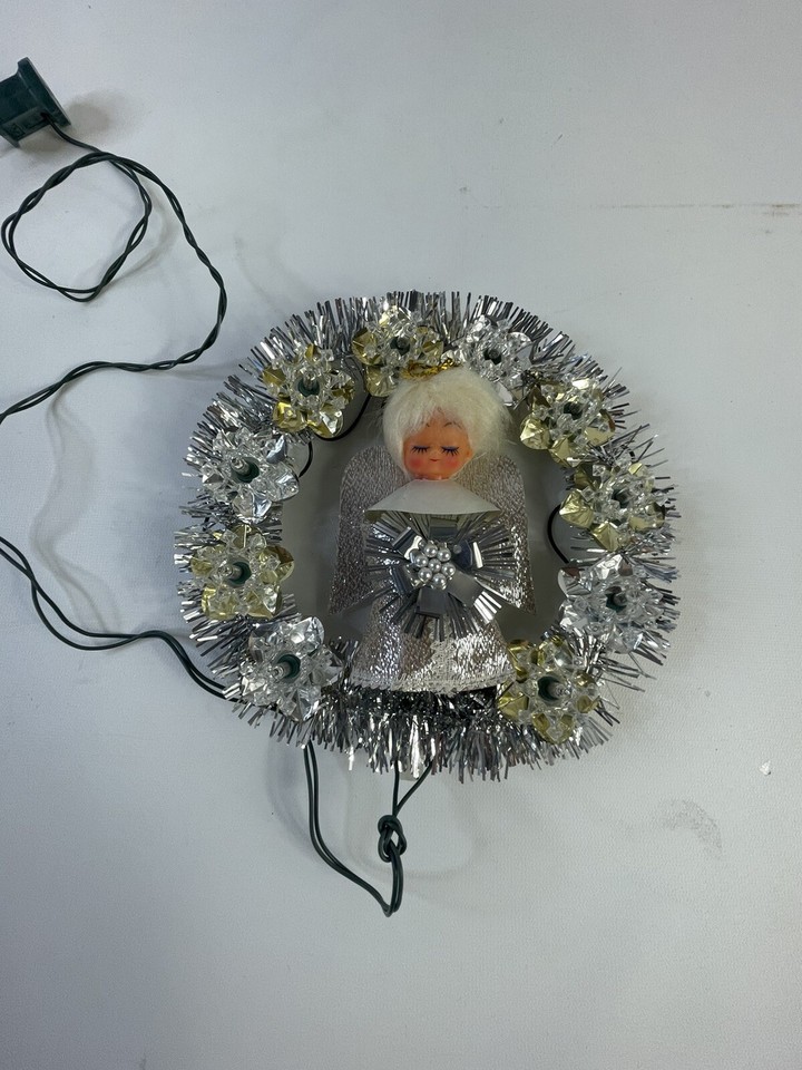 Vintage 60s Atomic Christmas Angel Cherub Tinsel Star Lighted Tree ...