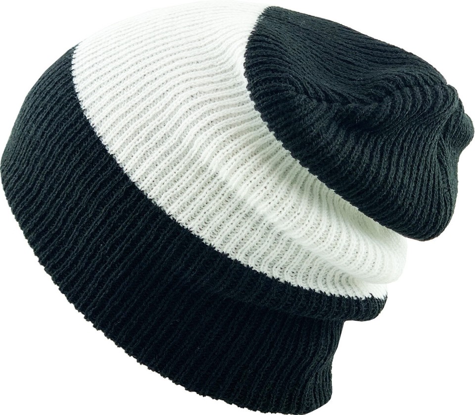 Slouch Beanie Winter Skull Cap Striped Ribbed Baggy Fit Ski Hat | eBay