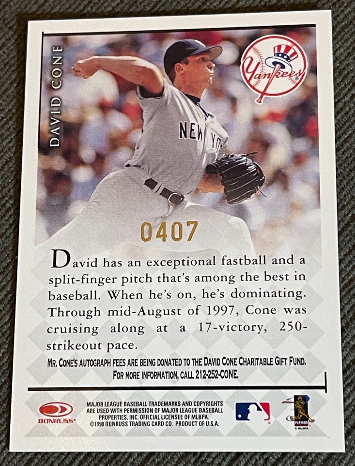 1998 Donruss Signature Series MLB New York Yankees David Cone Autograph ...