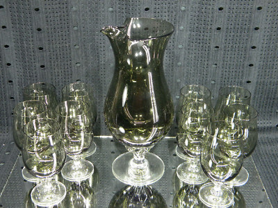 Sasaki Coronation Grey/Green Twisted Stem Martini Pitcher with 10 ...