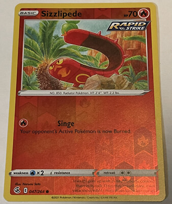 Pokemon Card SIZZLIPEDE 047/264 Fusion Strike - Rev Holo - Pack Fresh ...