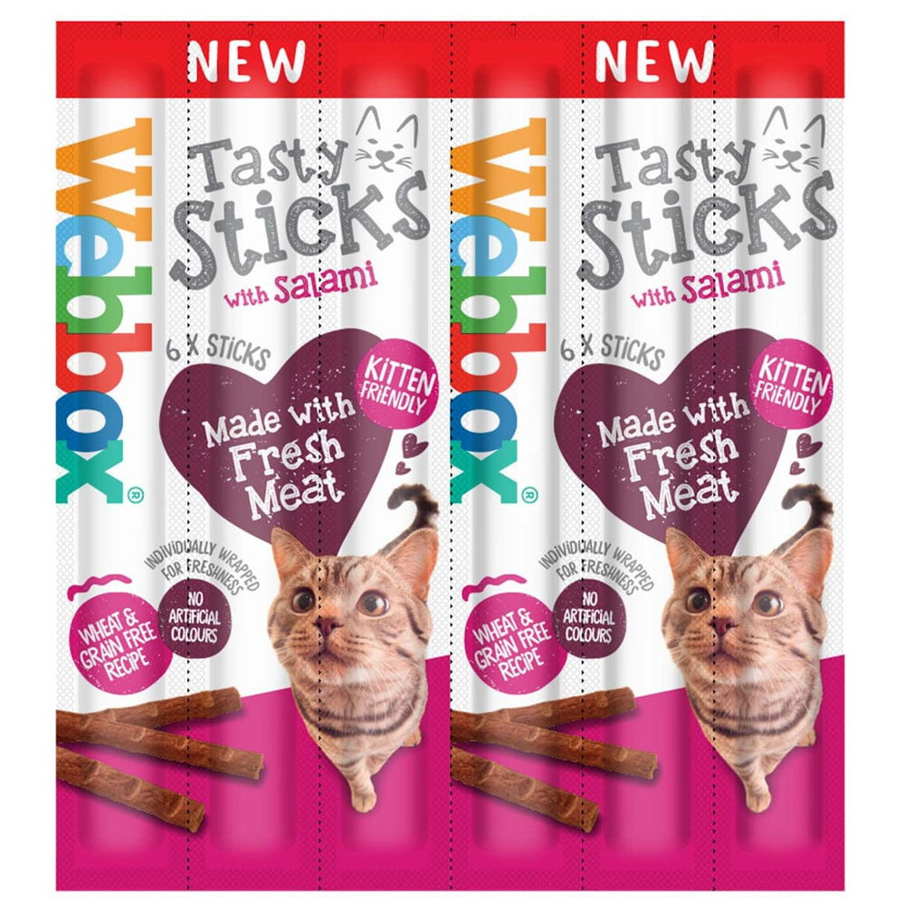 WEBBOX CAT TASTY STICKS WITH SALAMI FRESH MEAT CAT KITTEN TREATS 6 ...