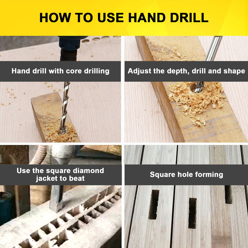 Woodworking Square Hole Drill Bits Set Wood Saw Mortising Chisel Cutter ...